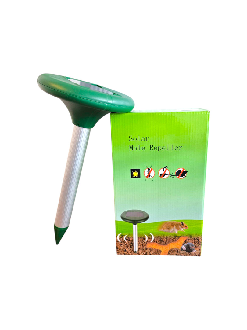 Mole repellent with solar panel